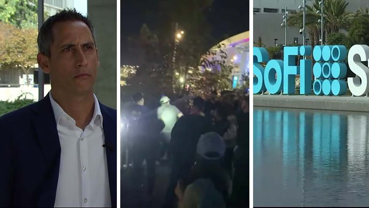 Hombre arrojado desde la barandilla del puente en el Estadio SoFi pide ...