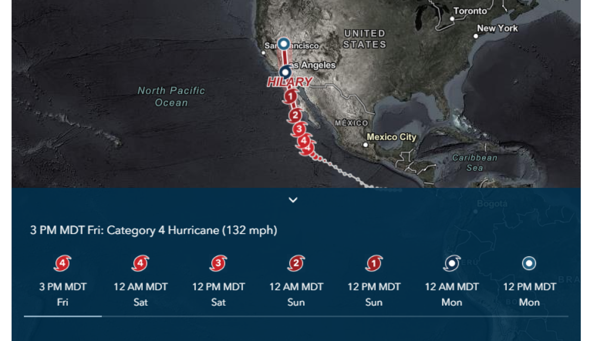Mapa: tormenta tropical Hilary avanza hacia el sur de California ...